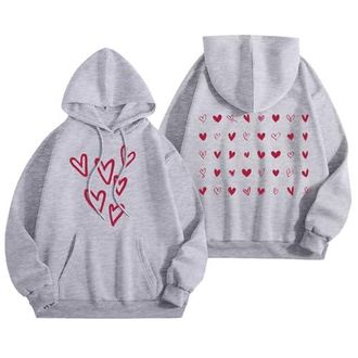 Generic Sweat &agrave; capuche imprim&eacute; tendance pour la Saint-Valentin 2026, gris clair, XXL