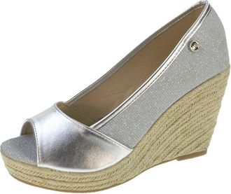 Beppi Damen Sandalen mit offenem Zehenbereich, Keilabsatz und Fersenriemen f&uuml;r Freizeitkleidung, silber, 38.5 EU