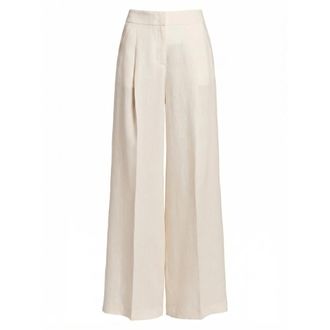 PESERICO Femme, Pantalons, Beige, Taille: 36 FR Pantalon Palazzo en Lin Pur