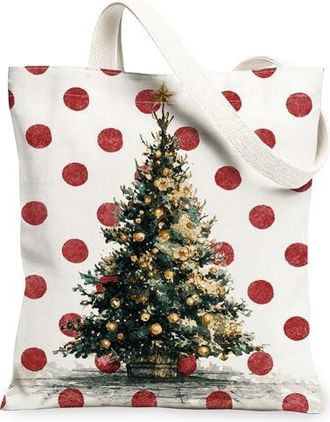 Generic Sacs fourre-tout vintage en toile, motif arbre festif, sacs d&eacute;picerie, sacs d&eacute;picerie r&eacute;utilisables, l&eacute;gers et lavables en toile pour salle de sport, 