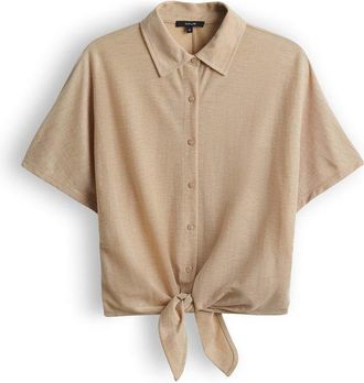 OPUS Kurzarmshirt SURULI mit Knoten-Detail Melange-Optik und Kragen geben Struktur