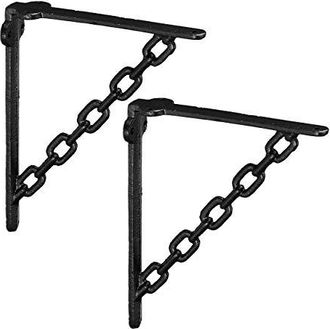 Relaxdays Équerre étagère Murale, Lot de 2, Ancien, Support Vintage, Motif Chaines, Fonte de Fer, Noir