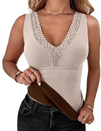 ORANDESIGNE D&eacute;bardeurs Thermique Femme Chaud Soutien-Gorge Int&eacute;gr&eacute; Rembourr&eacute; Camis Tanks Top Bustier Lingerie Dentelle Rembourr&eacute; Camisole Hiver Chic Et Elegant Sl