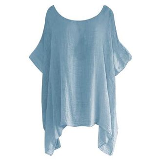 Generic T-shirts de plage d&eacute;t&eacute; pour femmes &agrave; manches courtes - Chemisier de couleur unie en coton pour femme - Blouses et chemises de plage T-shirts surdimens