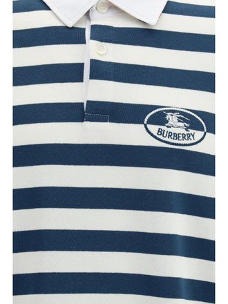 Burberry Striped Cotton Polo Shirt - Navy