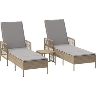vidaXL Vidaxl - Sonnenliege mit Kissen 2 pcs Beige 35 x 35 x 32cm Poly-Rattan