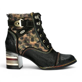 Laura Vita Laura Vita viktorianische schwarze Blumen-Leder-Schn&uuml;rstiefel - Idcorao-10