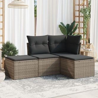 vidaXL 4-tlg. Garten-Sofagarnitur mit Kissen Grau Poly Rattan - Vidaxl