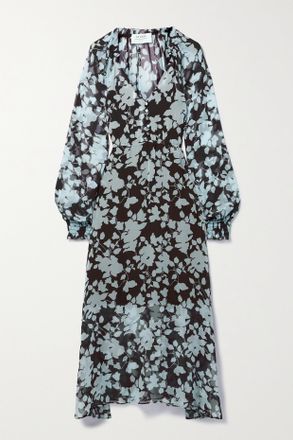 La Ligne Aleksandra Midikleid Aus Seidenchiffon Mit Blumenprint - Mehrfarbig
