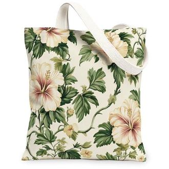 Generic Sac fourre-tout en toile avec fleurs dhibiscus printani&egrave;res pour le shopping, 33 x 38,1 cm, motif floral sauvage, sac d&eacute;picerie r&eacute;utilisable pour femm