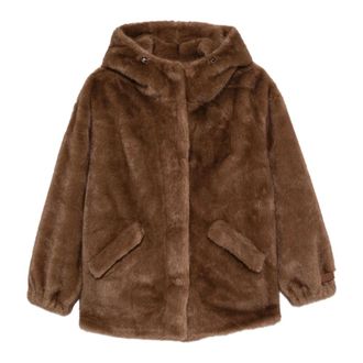 Lou Andr&eacute;a Femme, Vestes, Brun, Taille: 38 FR Manteau &agrave; capuche en fausse fourrure