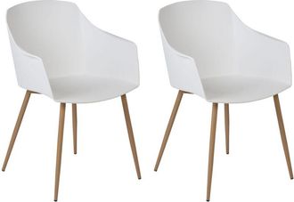 Beliani Esszimmerstuhl 2er Set Wei&szlig; Kunststoff mit Metallgestell Armlehnen Modern Skandinavisch Wohnzimmer Esszimmer Flur Diele