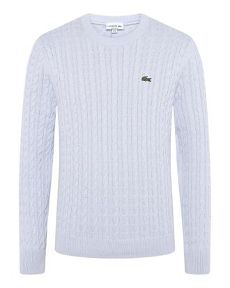 Lacoste Rundhalspullover in Zopfstrickmuster mit kleinem Krokodil-Aufn&auml;her in