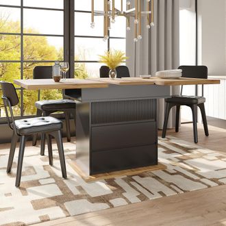 Generic Ausziehbarer Esstisch mit Klappfunktion und Stauraum, Teleskoptisch für 4-6 Personen, platzsparender Klapptisch aus MDF+PB, multifunktionaler Küchenti