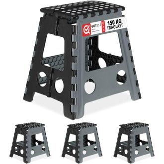 Relaxdays Relaxdays Klapphocker faltbar, 4er Set, Camping Hocker, Badhocker, bis 150 kg, Kunststoff, HBT 39x39x32 cm, grau/schwarz