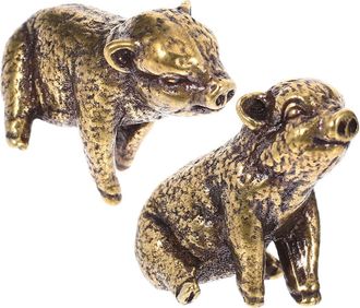 Cabilock 2 St&uuml;ck Vintage Messing Schwein Miniatur Figuren Retro Deko Tierfiguren Gl&uuml;cksschweinchen f&uuml;r Wohnzimmer B&uuml;ro Desktop Dekoration