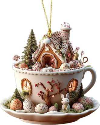 Generic Eierhaus - Osterbaum | Osterbaum -Ornamente | Osterschmuck | Haus Ornamente | Ostereihunny House Cup | Saisonale | Lustige Fr&uuml;hlingslandschaft Acrylve