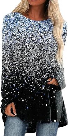Generic Tunique No&euml;l Femme Haut Sequin Disco Blouse Paillett&eacute; Chemises Glitter Manche Longue T-Shirts Brillante Tuniques Tops Mode Top Grande Taille Vintage T