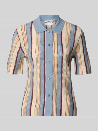 Jake*s Casual Slim Fit Strick-Poloshirt mit durchgehender Knopfleiste