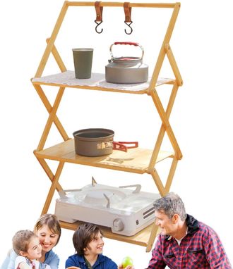 Generico Faltbare Campingregale: Tragbare mehrst&ouml;ckige Aufbewahrungsregale f&uuml;r den Au&szlig;enbereich | Kompakter, multifunktionaler faltbarer Picknicktisch mit vers