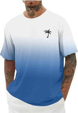 Generic T-shirt surdimensionn&eacute; pour homme, col rond, manches courtes, d&eacute;contract&eacute;, motif arbre de noix de coco imprim&eacute;, t-shirt d&eacute;contract&eacute;, sport, fitness, s