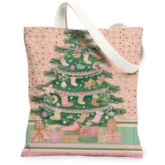 Generic Sacs fourre-tout en toile motif sapin de No&euml;l, sacs d&eacute;picerie r&eacute;utilisables, vintage, l&eacute;gers et lavables avec bandouli&egrave;re pour shopping, voyage, pique