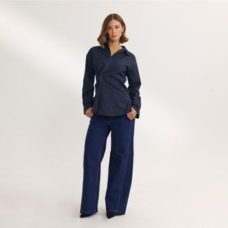 Lounge Asymmetric Shirt - Navy Pinstripe - 40