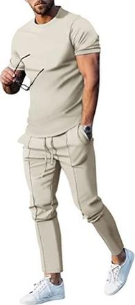 Onsoyours Ensemble de Survêtement Homme Été 2 Pièces T-Shirt Manches Courtes/Manches Longue Pantalon Élastique Décontracté Sportswear Tenue de Sport Respirant P