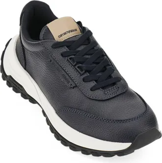 Emporio Armani Pebbled Leather Sneaker - Navy