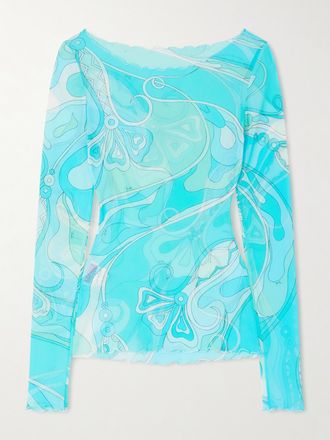 Pucci Oberteil Aus Bedrucktem Stretch-t&uuml;ll - Blau