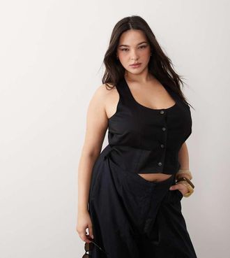 Asos Curve ASOS DESIGN Curve - Jumpsuit in Schwarz mit Westen-Oberteil