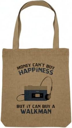 Fabulous Sac Shopping Tote Bag Aspect Lin - Portable Cassette - Money Cant Buy Happiness Music Radio Sac de Courses Toile Epaisse 360g Beige Naturel Cabas Port