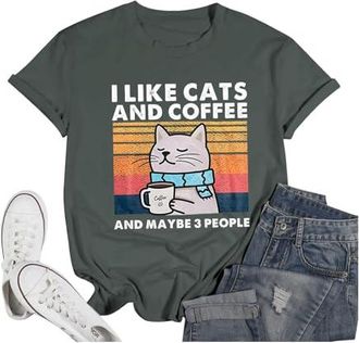 Generic T-shirt &laquo; Going Out I Like Cats and Maybe 3 People &raquo; pour femme 2025 col rond d&eacute;contract&eacute; coupe ample d&eacute;t&eacute; graphique tendance &agrave; manches courtes T-shir