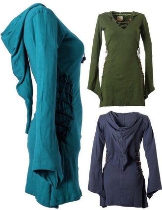 vishes Zipfelkleid Elfenkleid mit Zipfelkapuze B&auml;ndern zum Schn&uuml;ren Ethno, Hoody, Gothik Style