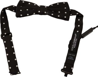Dolce & Gabbana Mens Black White Polka Dot Silk Adjustable Neck Papillon Bow Tie