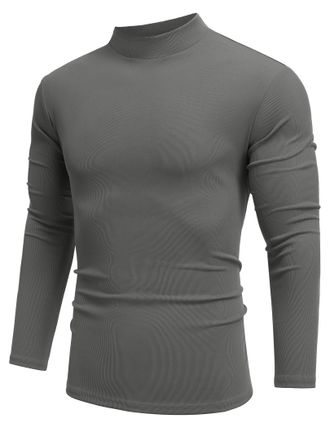Coofandy Pullover Herren mit Stehkragen Thermoshirt Feinstrick Winter Halbes Rollkragenshirt Langarm Basic M&auml;nner Pullover Dunkelgrau M