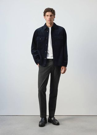 Mango Surchemise velours c&ocirc;tel&eacute; poches bleu marine - Homme - XXL - MANGO MAN