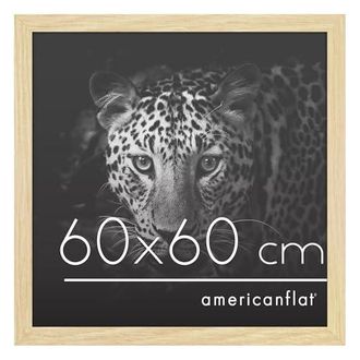 Americanflat 60x60 cm Bilderrahmen aus MDF-Holz mit bruchsicherem Plexi-Scheibe - quadratischer Fotorahmen mit integrierter Aufhängung für die Wand - Eiche/Natur