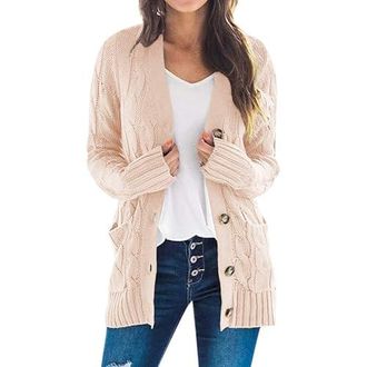 Generic Pull en cachemire pour femme, cardigan ouvert sur le devant boutonné avec poches, haut en tricot confortable à manches longues pour lautomne et lhiver