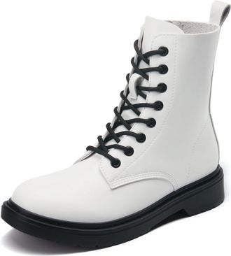 Dream Pairs Damen Schnürstiefeletten Combat Boots Herbststiefel Winterstiefel,Size 40.5,Weiss,DWUMAB2539