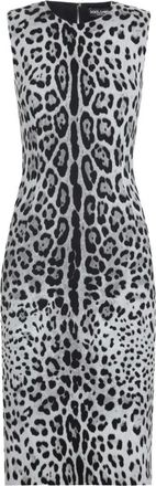 Dolce & Gabbana Femme, Robes, Multicolore, Taille: 38 FR Robe Midi Sans Manches Imprim&eacute; L&eacute;opard