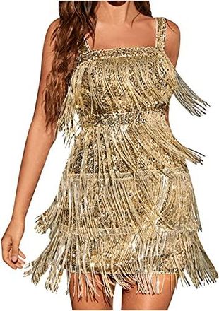 E.SSUE Robe de Soiree Femme Chic Paillette Costume Samba Femme Robe Danse Latine Robe Soiree De Gala Mariage Grande Taille Robe Dos Nu Chic Elegante Sexy Rob