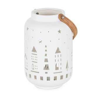 Nuptio Windlicht Lichthaus Poesielicht Porzellan: LED Laterne Weihnachten Deko Design Keramik Weiß Haus Lichterhaus Innen Windlichter Wohnzimmer Schlafzimmer