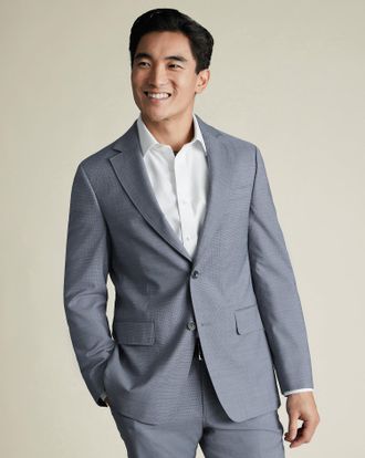 CHARLES TYRWHITT Italienisches Anzugsakko mit Hahnentrittmuster - Airforceblau