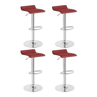 Woltu Tabouret Bar, Lot de 4 Tabourets Pivotants &agrave; 360&deg; et R&eacute;glables en Hauteur avec Repose-Pieds, pour Bar, Cuisine, Comptoir, Caf&eacute;, PVC+M&eacute;tal, Bordeaux + 