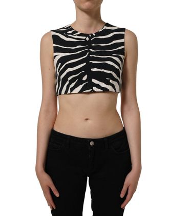 Dolce & Gabbana Womens Black White Zebra Sleeveless Cropped Tank Top And Viscose Elastane