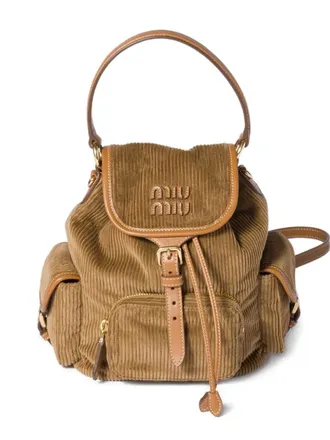 Miu Miu sac &agrave; dos m&eacute;dium en velours c&ocirc;tel&eacute; - Marron