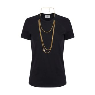 Elisabetta Franchi Verzierte Schwarze T-Shirts und Polos - - Tops - Damen - Schwarzk - S