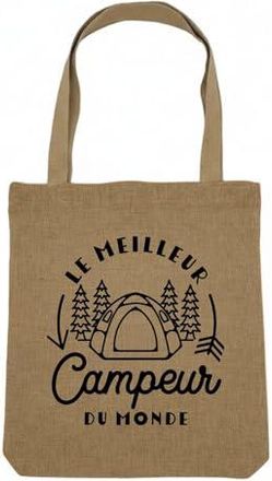 Fabulous Sac Shopping Tote Bag Aspect Lin - Le Meilleur Campeur du Monde Vacances Voyage Camping Nature Montagne Foret - Sac de Courses Toile Epaisse 360g Beig
