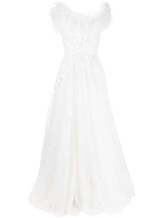 Jenny Packham robe longue Angel Yeux à coupe évasée - Blanc